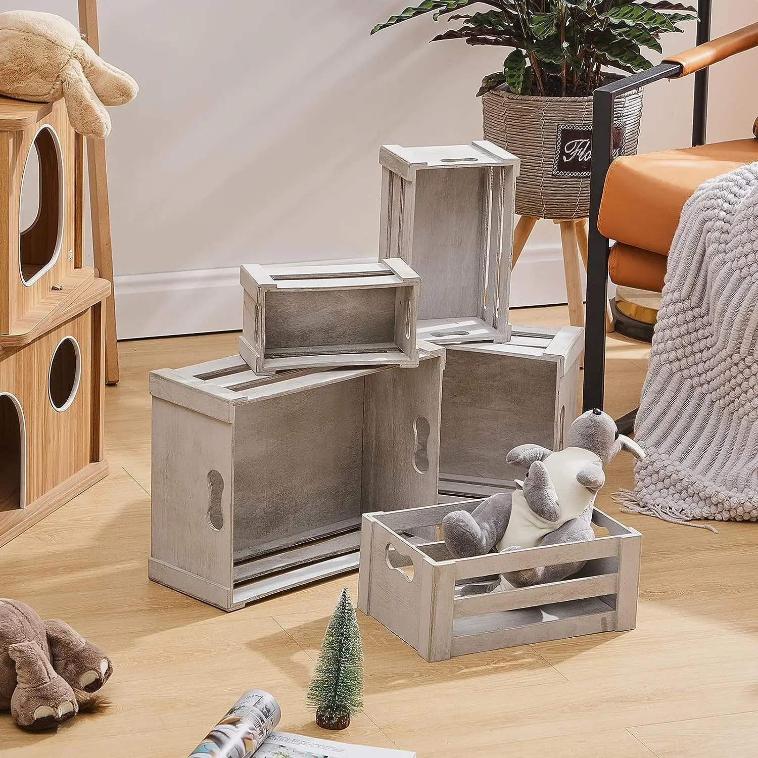 Wood Nesting Storage Crates With Handle Decorative Wooden Crates Rustic ...