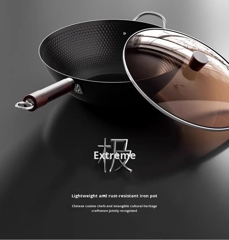 Traditional Iron Wok Set 2-Piece Wood Hand Grip for Home Use ...