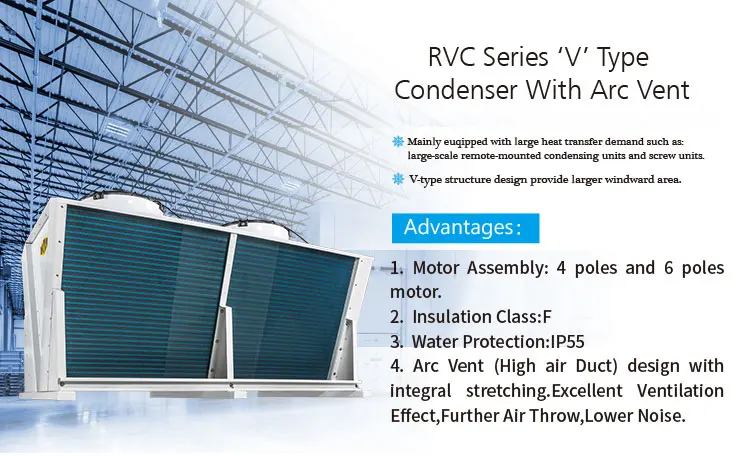 Air Cooled Condenser For Refrigeration Condensing Unit V Type ...