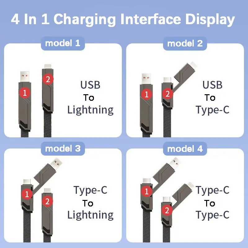4 In1 Nylon Braided Fast Charging Data Cable Type-c For Iphone13 12 Pro ...