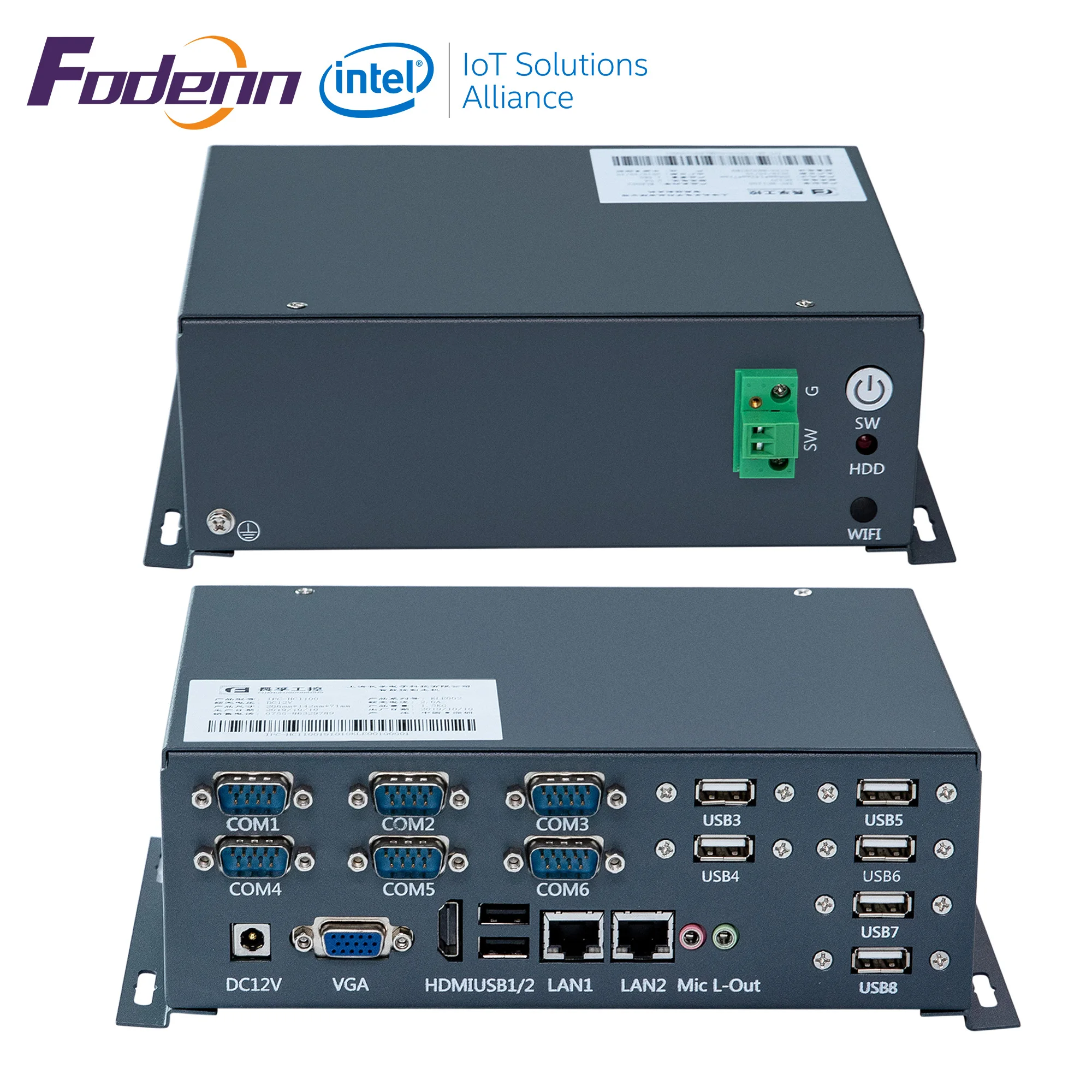 Fodenn IPC Intel J1900 Low-power Embedded Computer 6 RS232/ 8USB ...