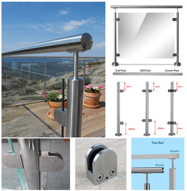 304 Handrail Balcony Stainless Steel Round Post Systems