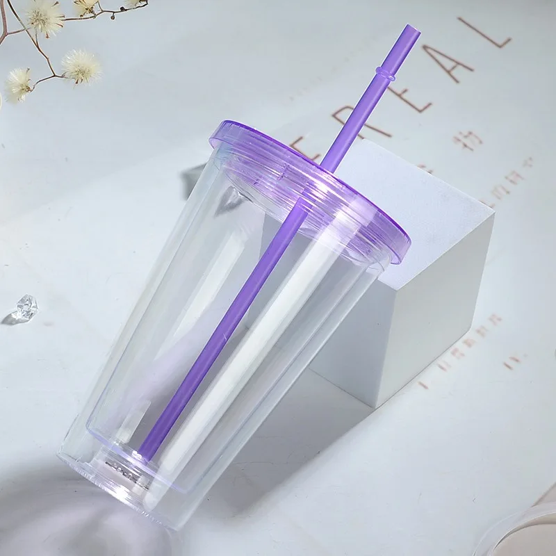 Luminous Plastic Cup Juice Drink Milk Tea Coffee Cold Drink Straw ...