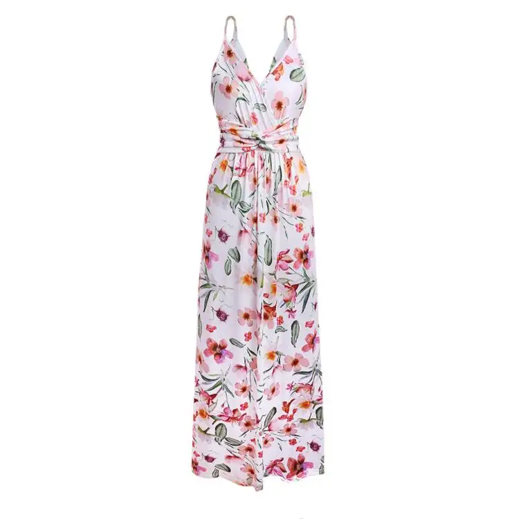 Women's Clothing Flower Print Casual Long Dress Summer Elegant Ladies ...