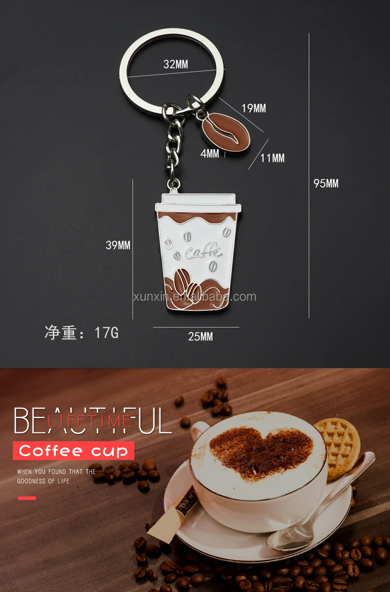 Mini Coffee Cup Keyring Metal Cafe Gift For Coffee Lovers Coffee Bean ...
