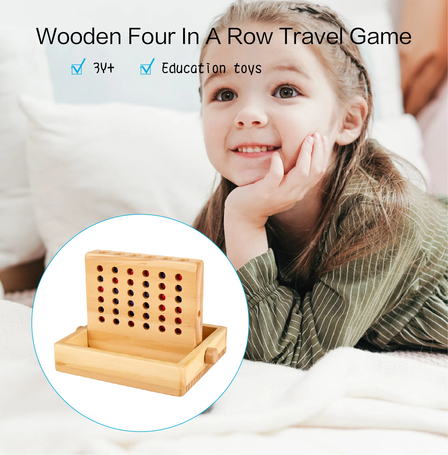 4 In A Row Game Wooden Four In A Row Travel Game Educational Winning ...