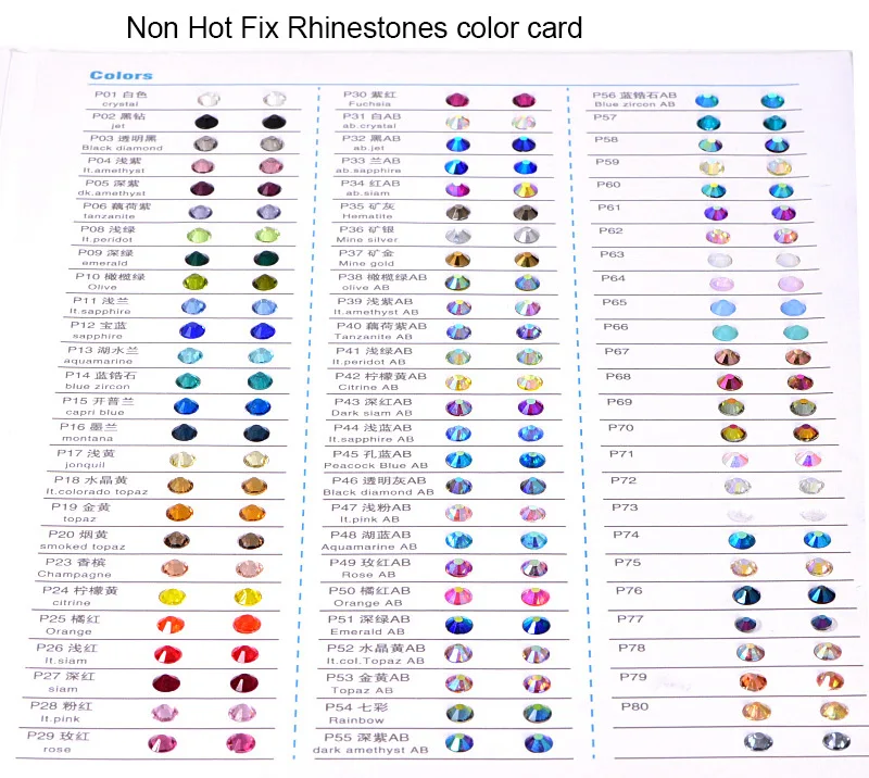 Blinginbox Color Chart - over 95 Colors of Rhinestones