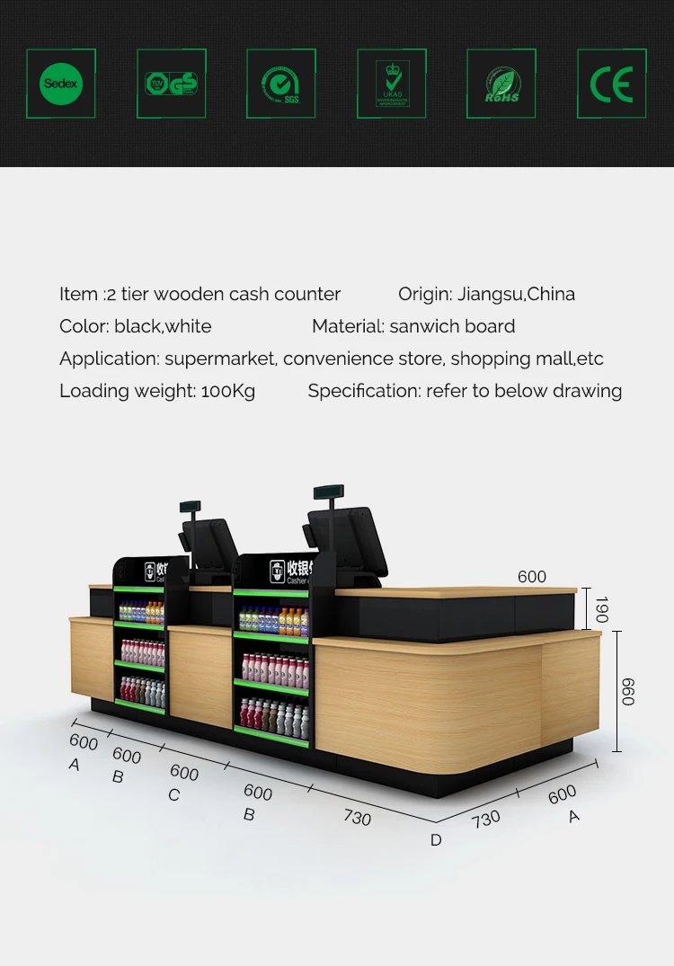 Customized Convenience Store Supermarket Cashier Table