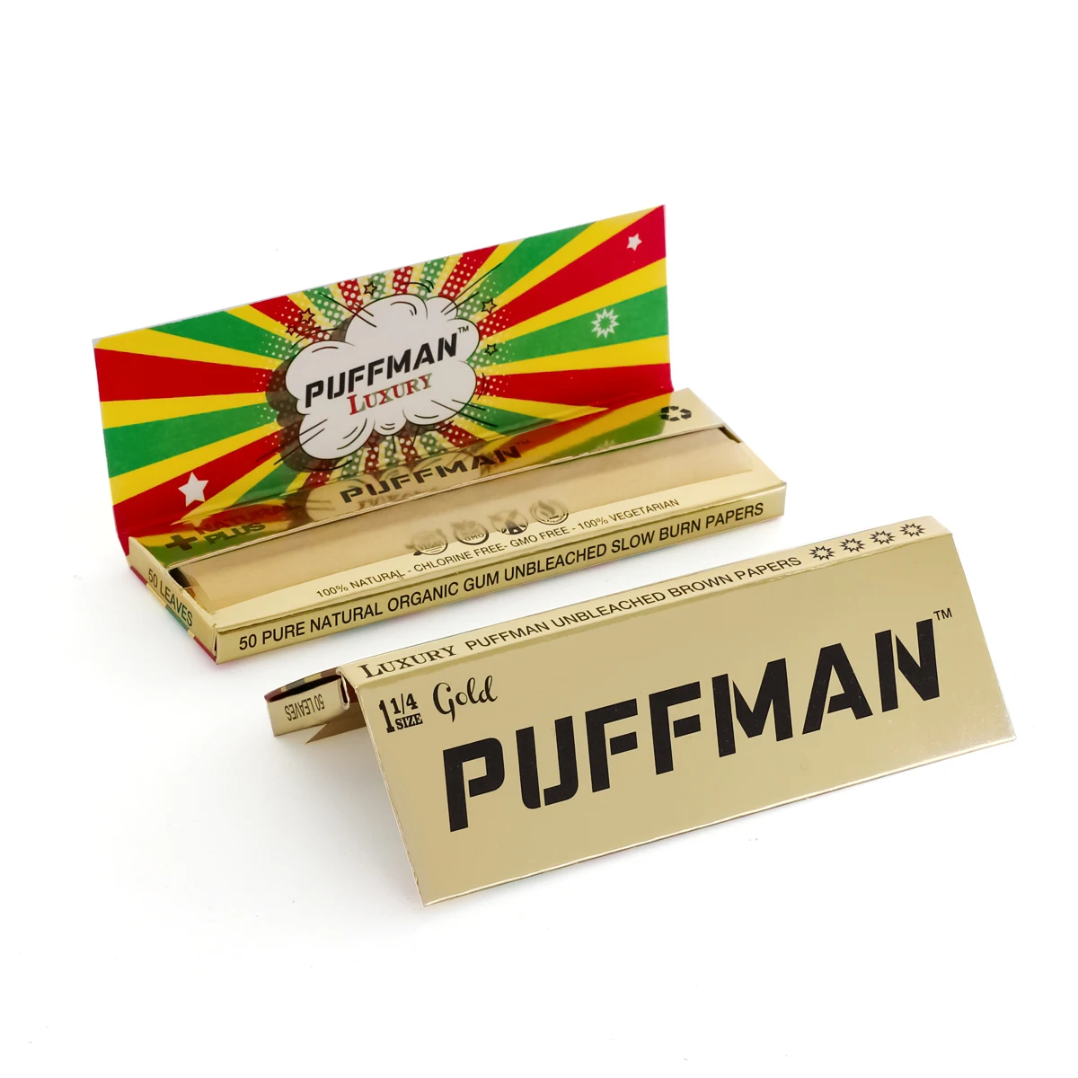 Puffman Smoking Rolling Paper Golden Booklet 1 1/4 Size Unbleached ...