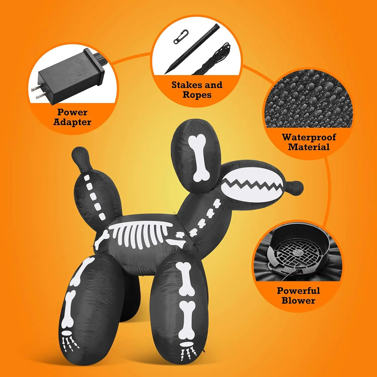 6 FT Halloween Inflatable Balloon Dog Skeleton with LED Light