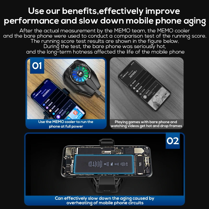 MEMO DL06 Mini Phone Cooler with RGB Lighting & Clip - Portable Cooling Fan