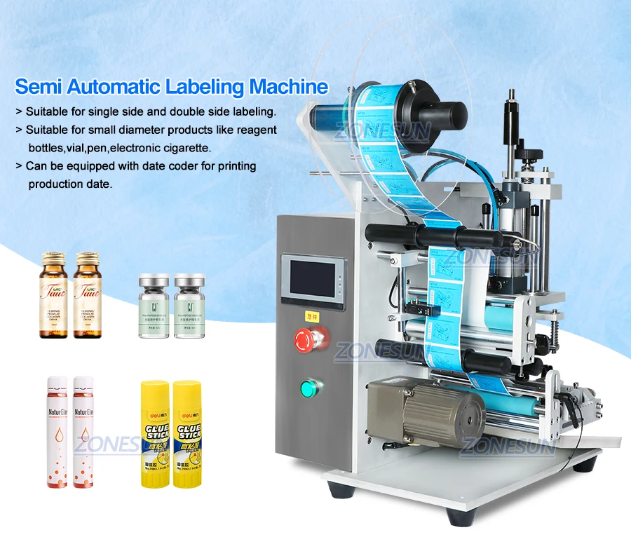 Zonesun Semi Automatic Vial Round Small Glass Plastic Reagent Bottle Label Applicator Single ...