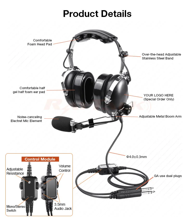 Noise Cancelling Headset - Raytalk PH-100M-GA/PNR/SC