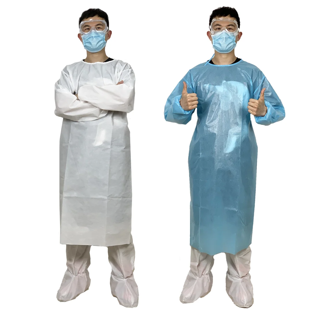 100% Polyethylene Pp Isolation Gown Factory Direct Gowns Blue Yellow ...