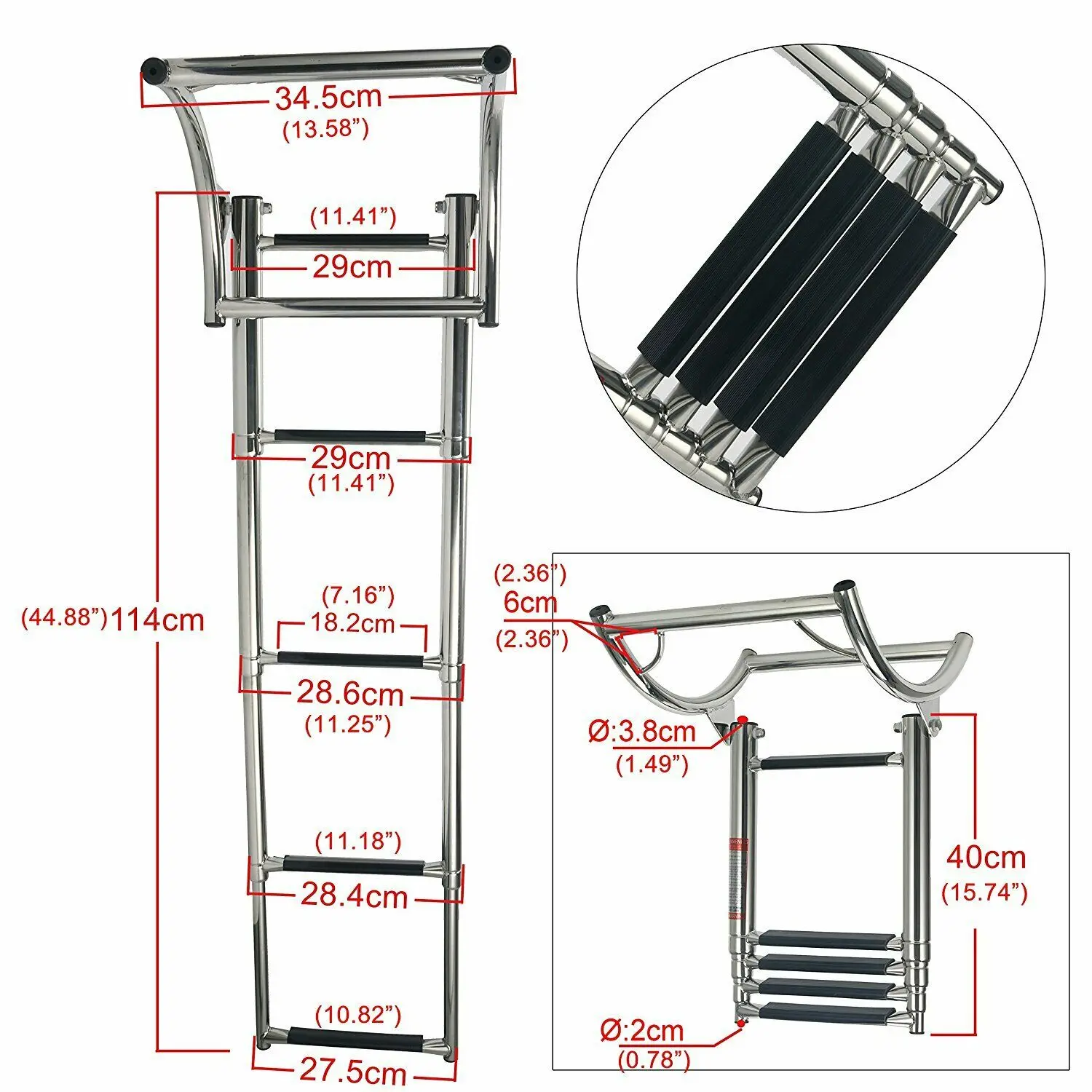 4 Step Retractable Folding Stainless Steel Silver Marine Up And Down