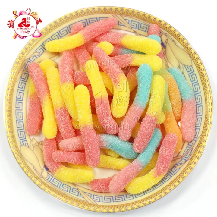 High Quality Double Colors Worm Shape Gummy Soft Candy