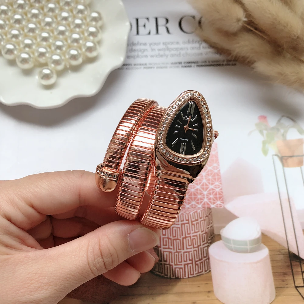 New Women Snake Bracelet Watch Luxury Brand Quartz Ladies Gold Watch ...