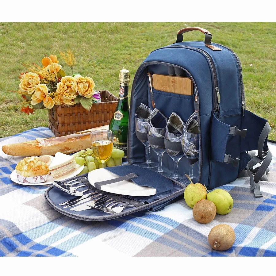 New Picnic Backpack For 4 Stylish All-in-one Portable Picnic Bag With ...