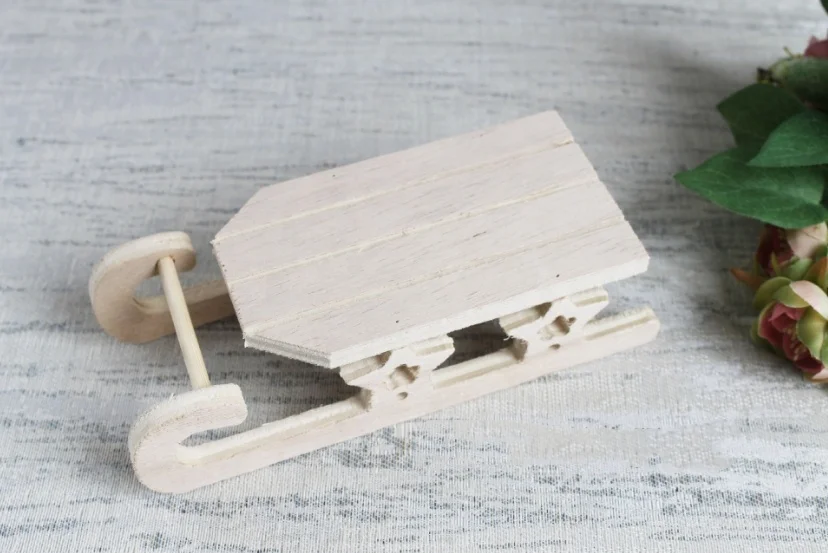 Christmas Miniature Doll House Wooden Natural Fairy Miniature Sled Toys ...