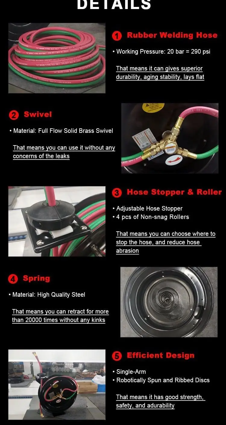 Durable Retractable Acetylene, Oxygen Hose Reel - DMECL