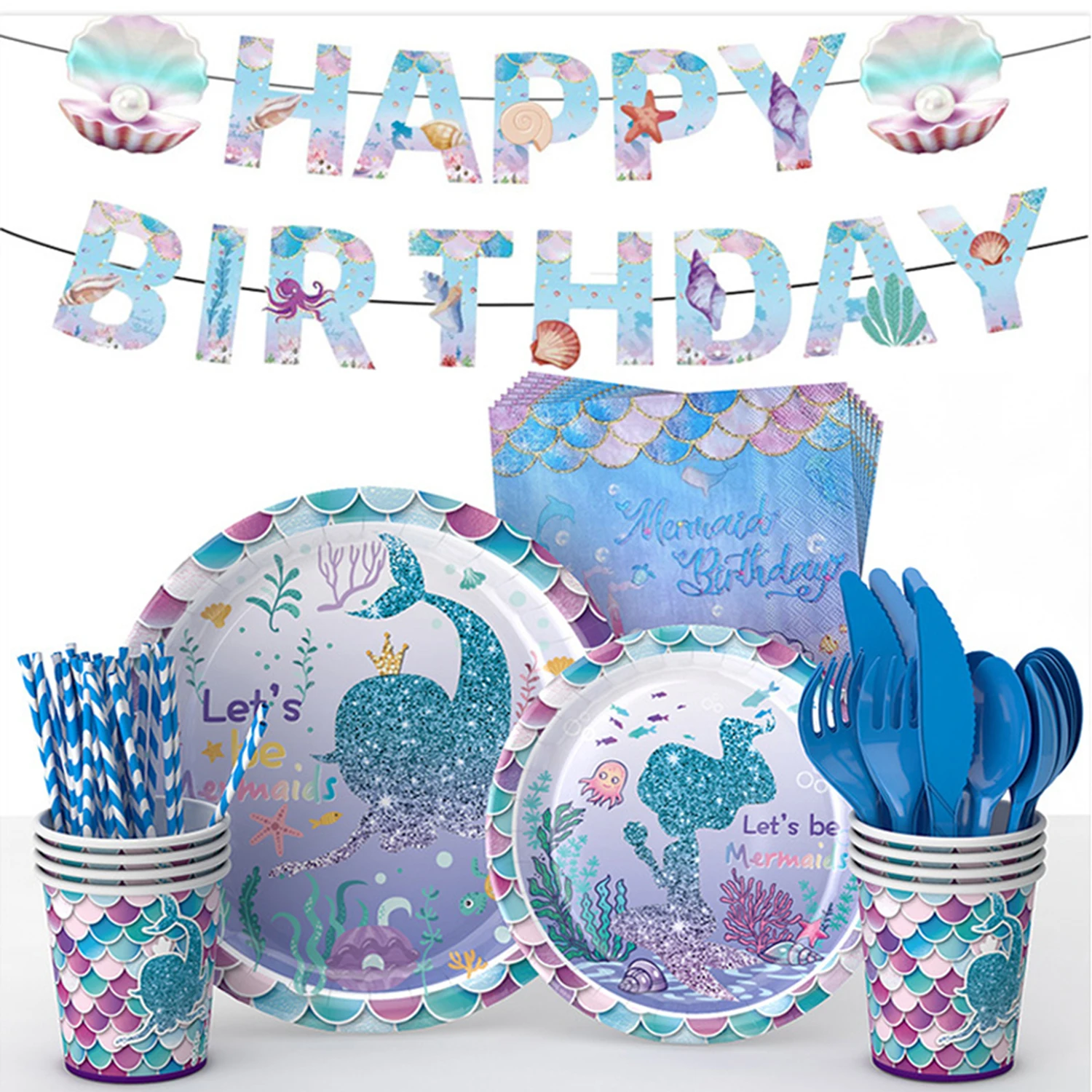 96 Pcs Mermaids Party Decorations Supplies Custom Mermaids Ocean ...