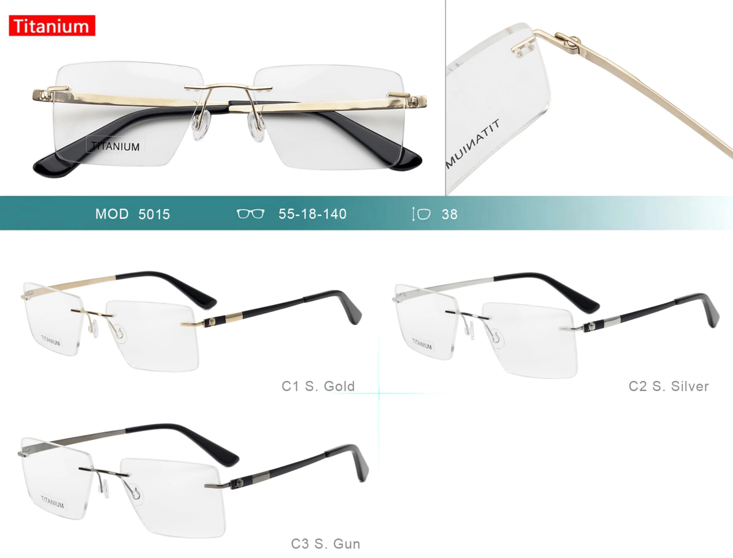 Wholesale 18k Gold Plated Square Titanium Steel Rimless Titanium ...