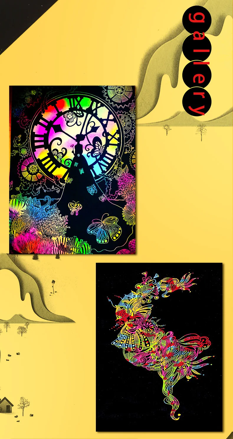 Diy Creative Scratch Art Paper With Wooden Stylus Craft Scratchboard ...