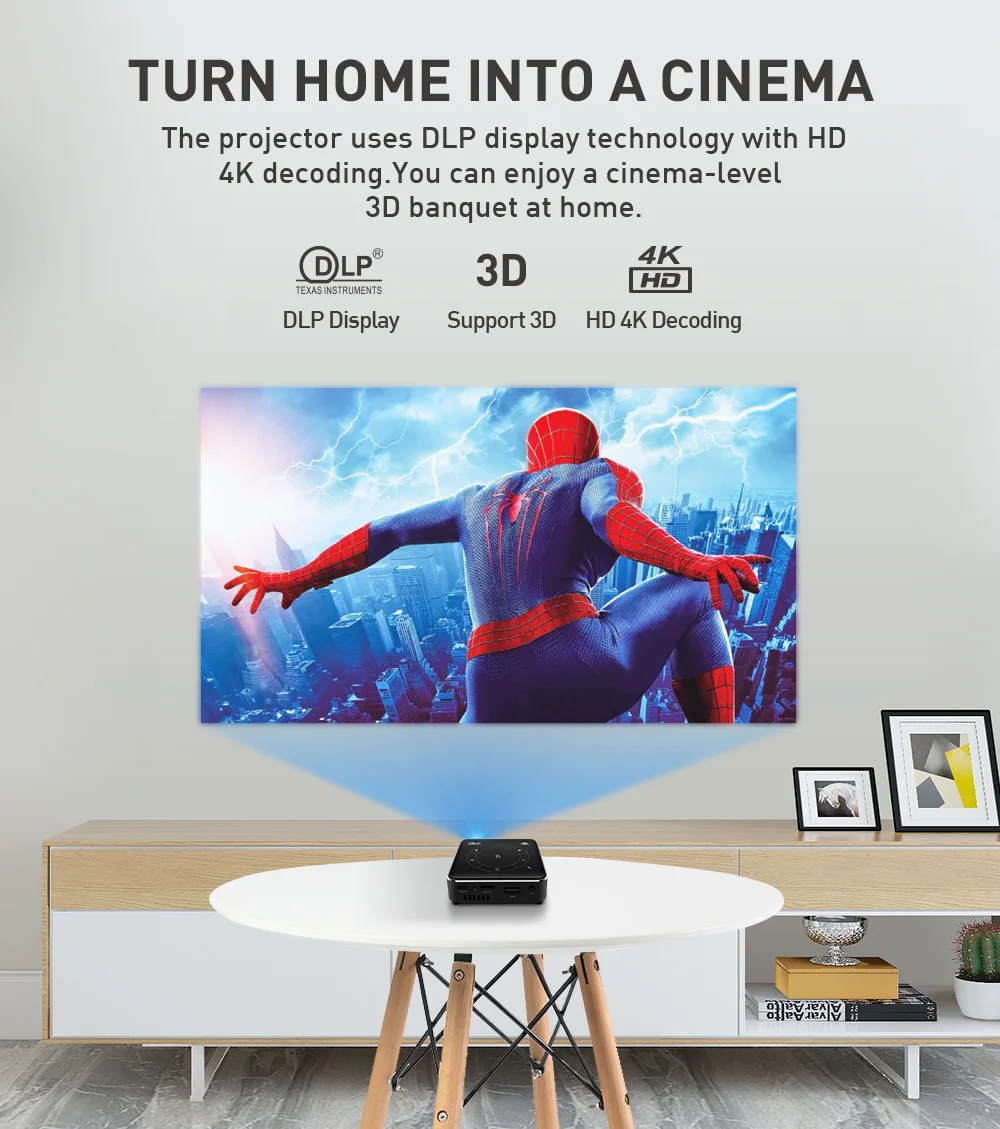 LSP Portable mini pico smart Android 9.0 DLP 3D Projector P11 with 4k ...