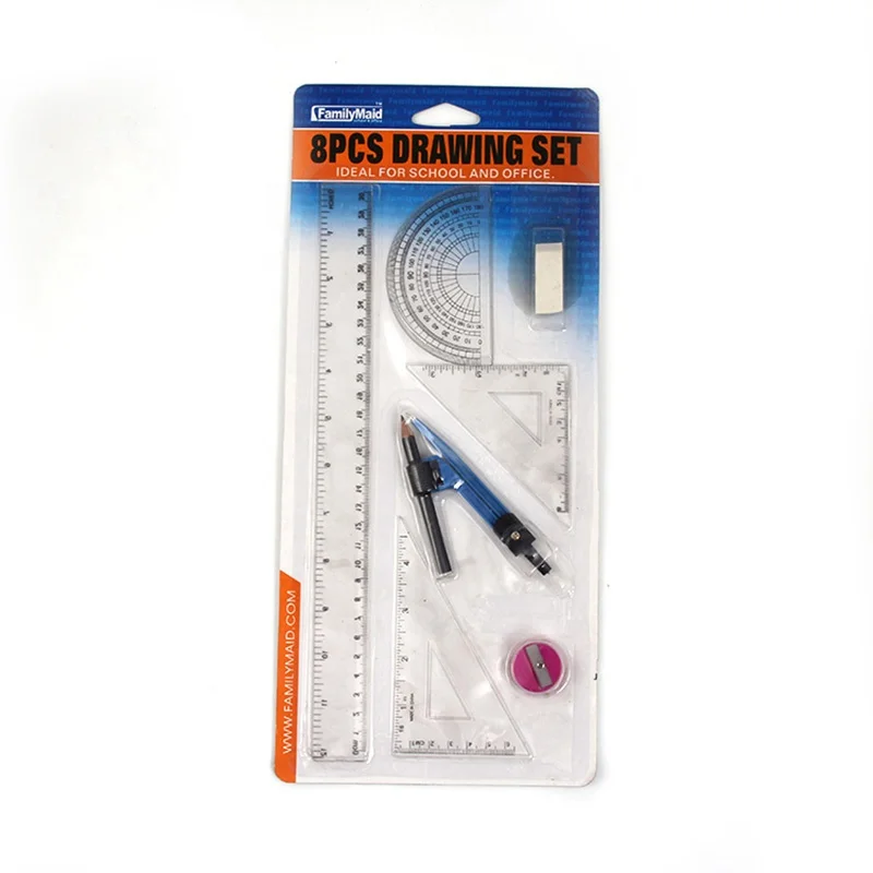 12 Pcs Math Geometry Set Transparent Pvc Stationery Compass Drawing Set ...