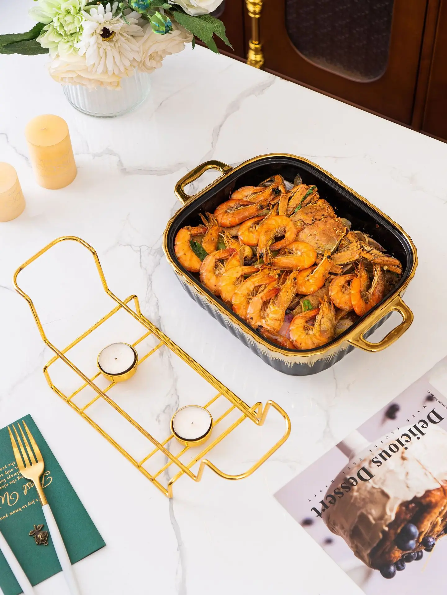 Modern Rectangular Golden Ceramic Induction Cooking Pot Set Creative ...