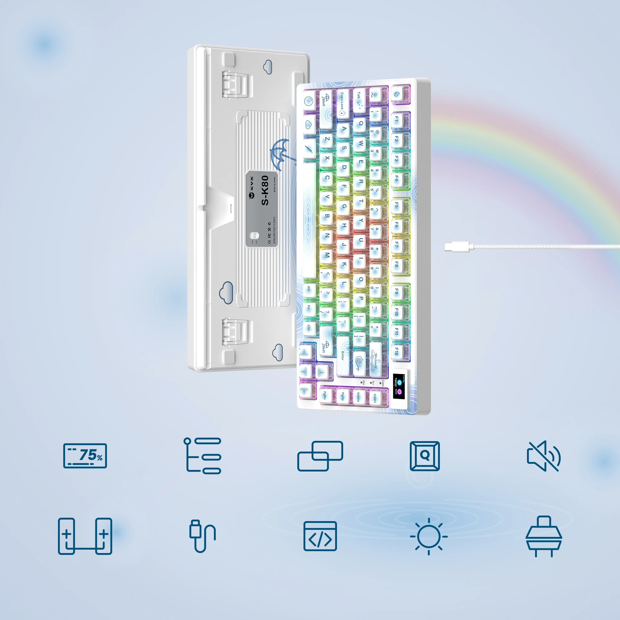 75% Keyboard with Color OLED Display, Hot Swappable White Keyboard ...
