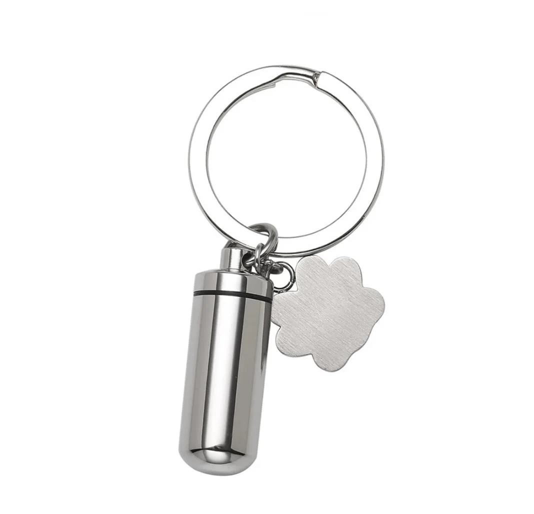 Stainless Steel Paw Print Ash Cremation Key Chain Urn Cylinder Memorial ...