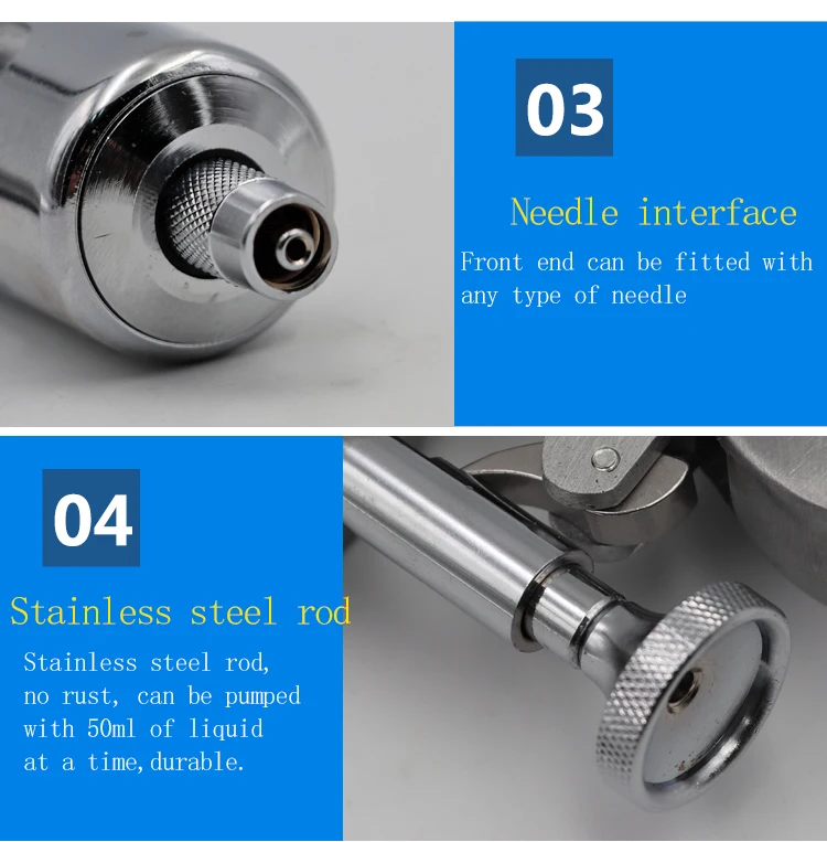 Semi Automatic 50ml Veterinary Continuous Adjustable Metal Pistol Syringe Animal Vaccine ...