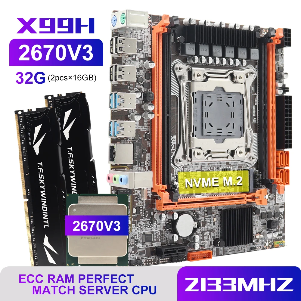 X99 Motherboard Set Lga 2011 3 Kit With Xeon 2680v3 Cpu 16gb Ddr4 Nvme