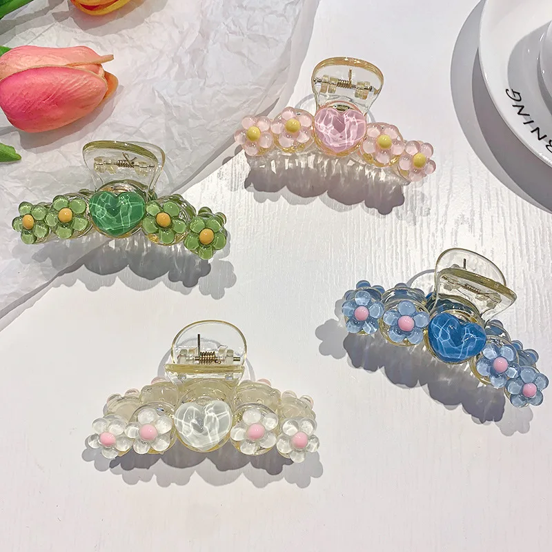 Cute Girl Cartoon Acrylic Claw Clips - Simple Love Heart Shark Hair ...
