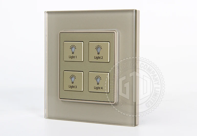 Luxury Smart Hotel Use Champagne Gold Color Tempered Glass Reset Push ...