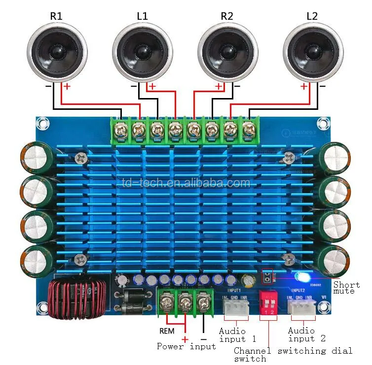 Placa amplificadora de alta potencia de cuatro canales Taidacent, amplificador de Audio de 12V ...