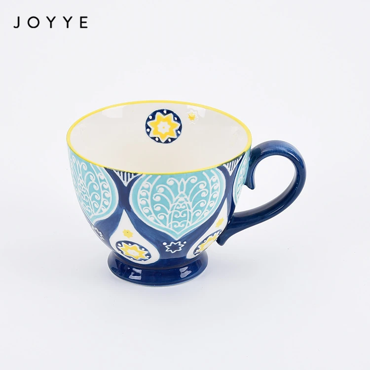 Joyye Flower Hand Painting Hug Mug Shiny Glaze Blue Tea Mug 400ml With ...