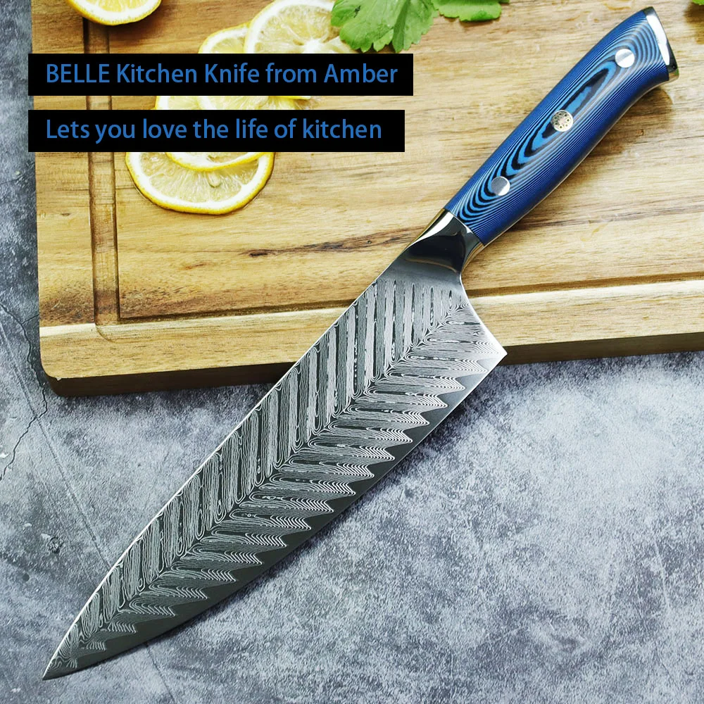 New Arrival Ladder Pattern Blue Handle Amber Knife 67layers Vg10 ...