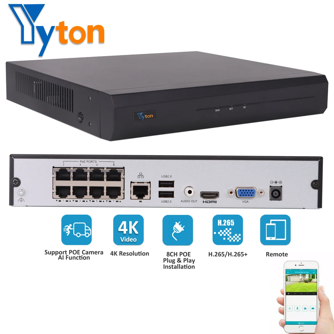 Nvr安全系统4k Nvr 4k Oem Odm支持ai Poe摄像头实时手机视图p2p 8通道h265 - Buy Nvr,Nvr 4k ...