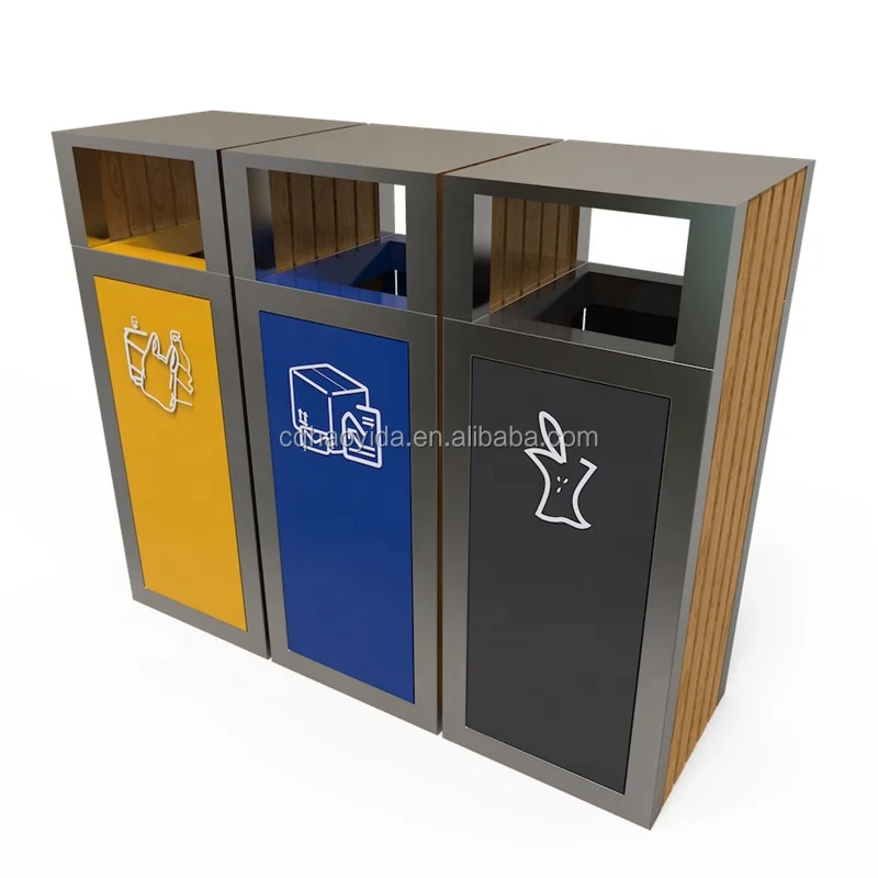 Wooden 3 Compartments Recycling Waste Bin - Urban Square