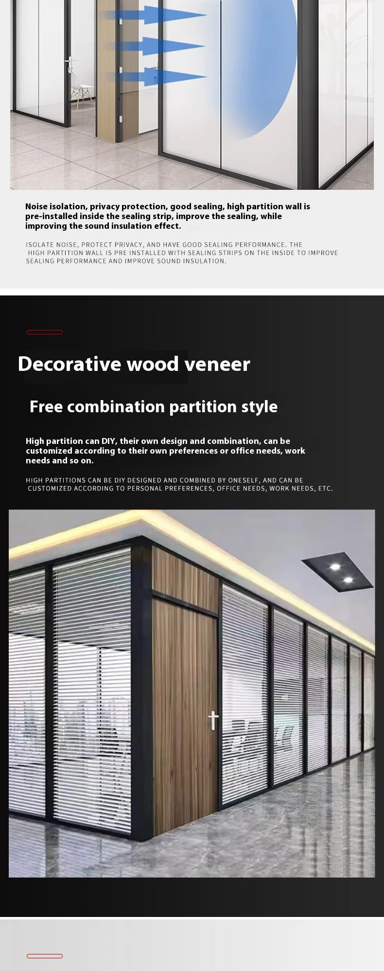 Modern Double Glass Louver Partition Wall Soundproof High Screen ...