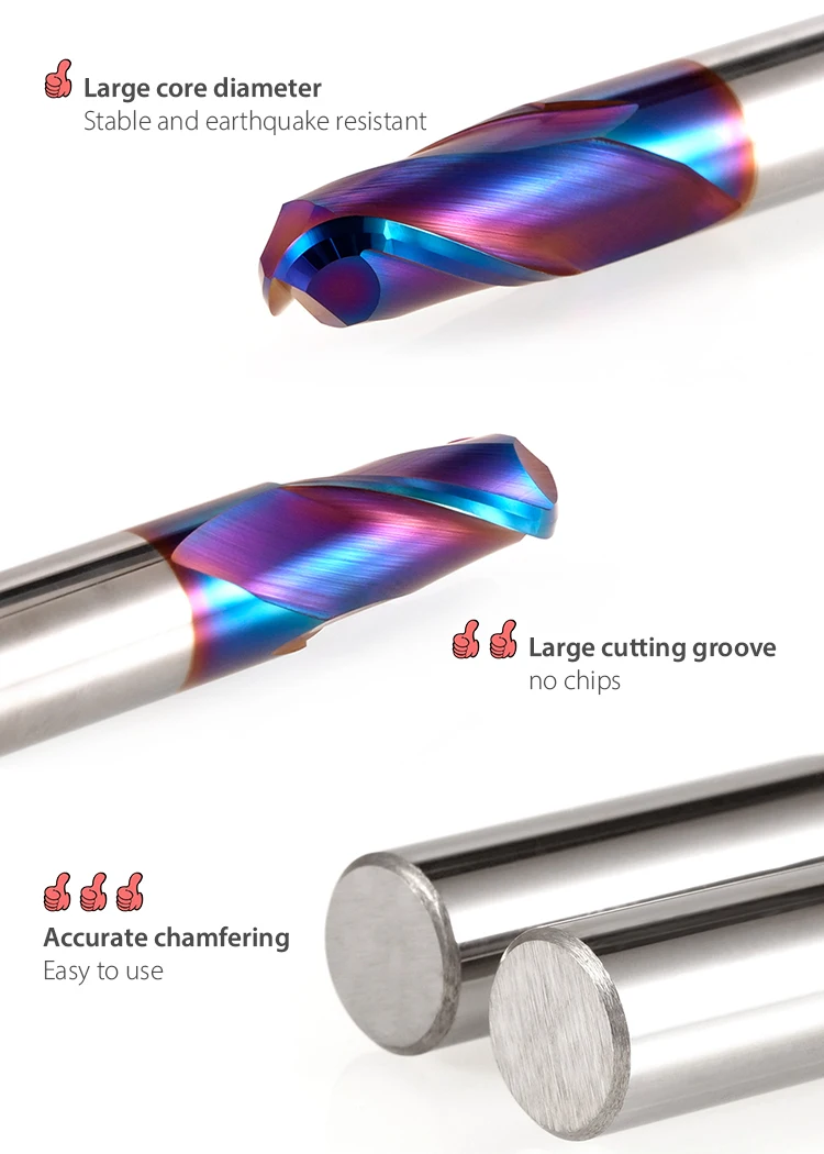 Bwin High Quality Naco Coating 2 Flute Solid Tungsten Carbide Ball Nose ...