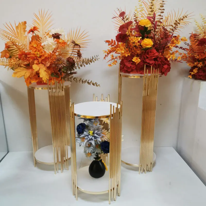Gold Round Metal Plinths - Elegant Wedding Backdrop Stands