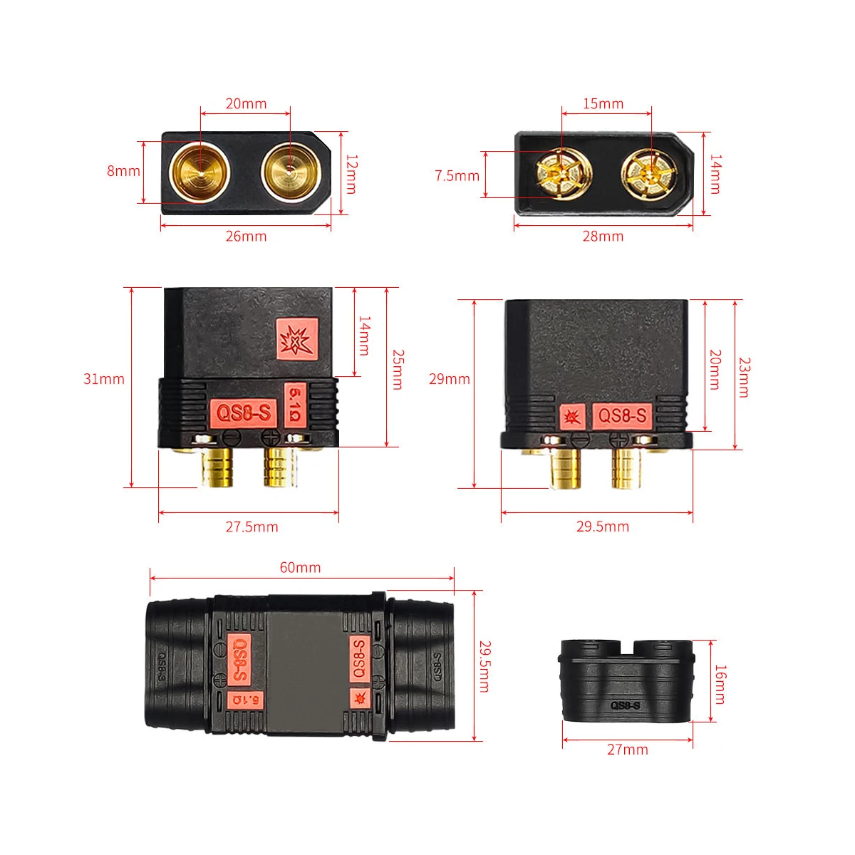 RC Blue Anti-spark Male QS QS8 QS8-S 5.1 15 Ohm 15Ohm Conector to ...