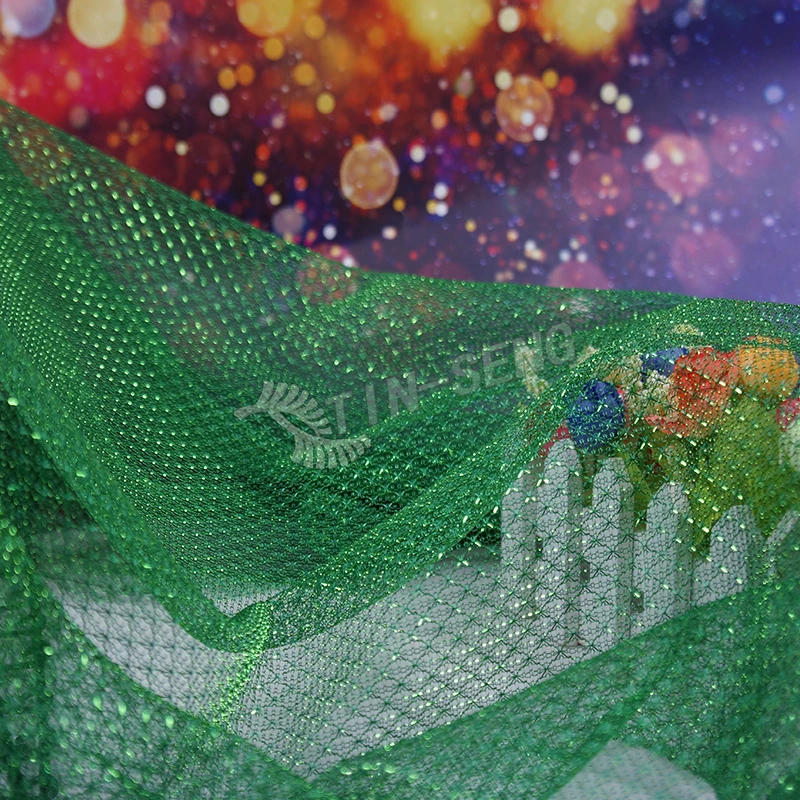 Green Shiny Lurex Fishnet Mesh Fabric for Holiday Decoration