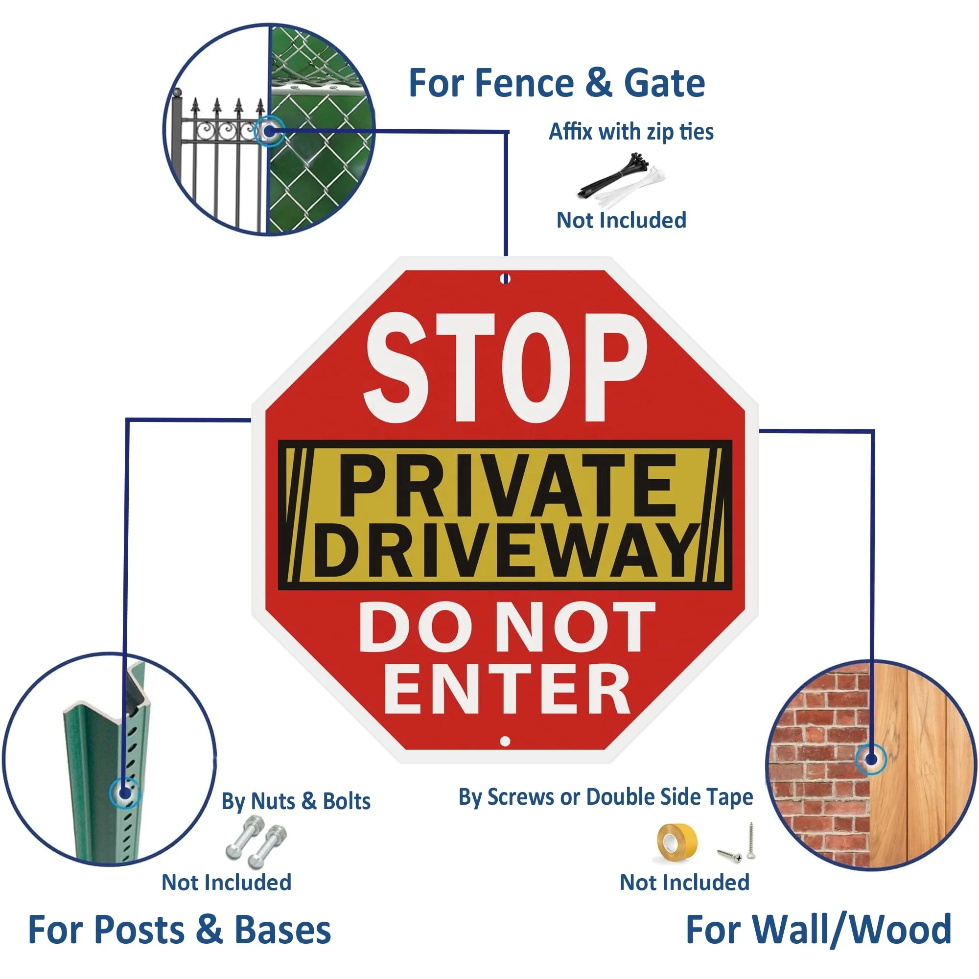 Stop Sign,Do Not Enter Private Driveway Sign,12 X 12 Reflective ...