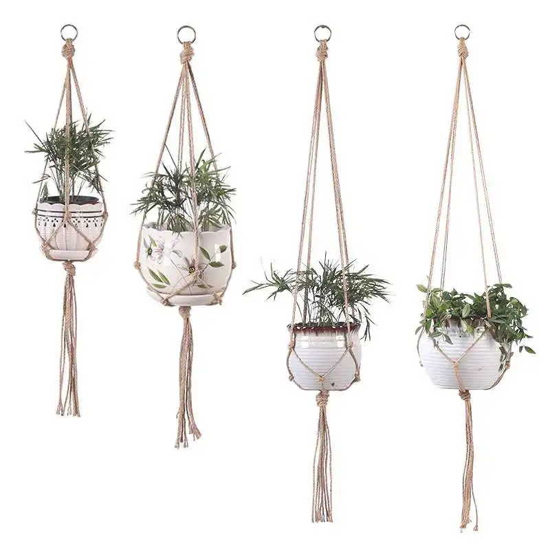 Artificial Plant Flower Pot Handmade Rope Hanging Planter Cotton Ropes ...