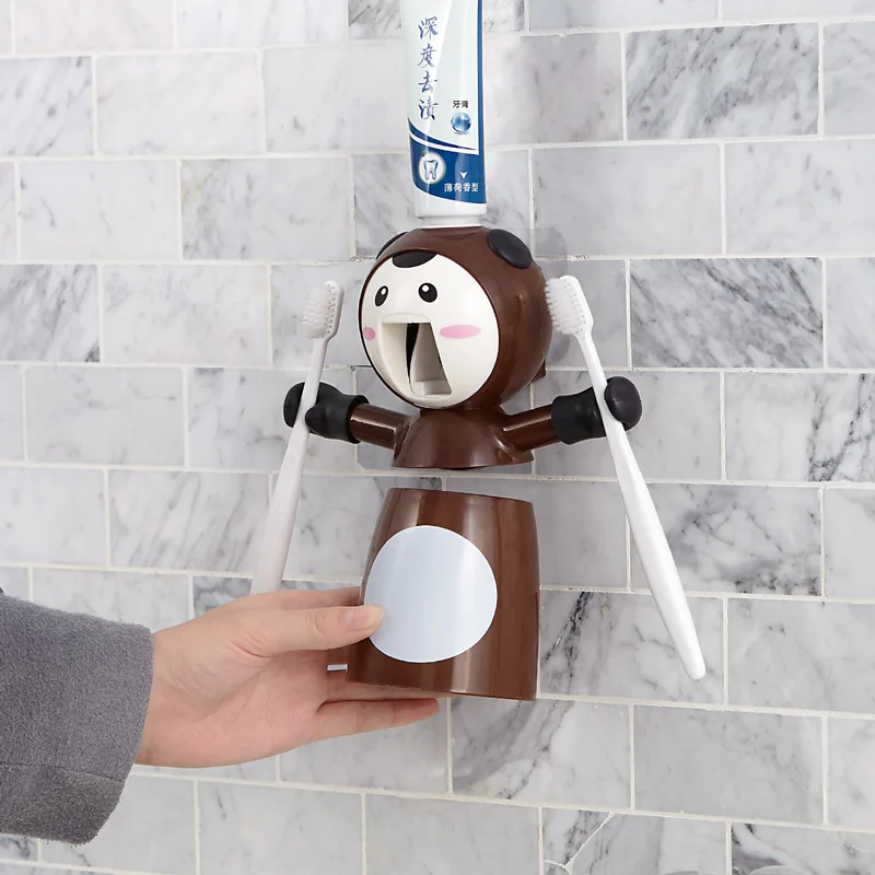 Creative Cartoon Kids Wall Mounted Toothpaste Dispenser Cute Toothbrush ...