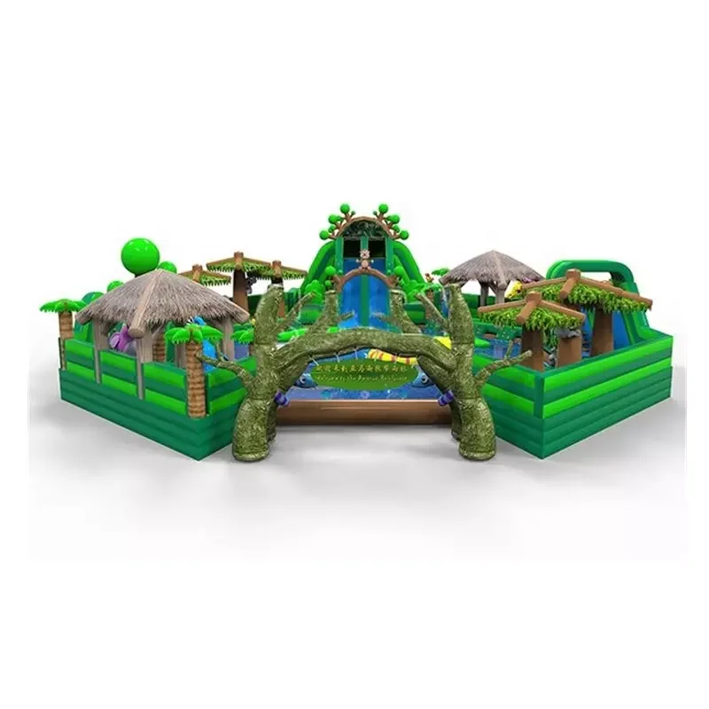 Jungle Inflatable Ground Land Water Park Slide with Pools